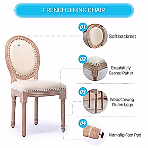 Dining Chairs Set of 2 French Farmhouse Fabric Dining Room Chairs with Round Back Mid Century Upholstered Chair with Solid Rubberwood Leg for Dining Room Bedroom Kitchen Restaurant Beige