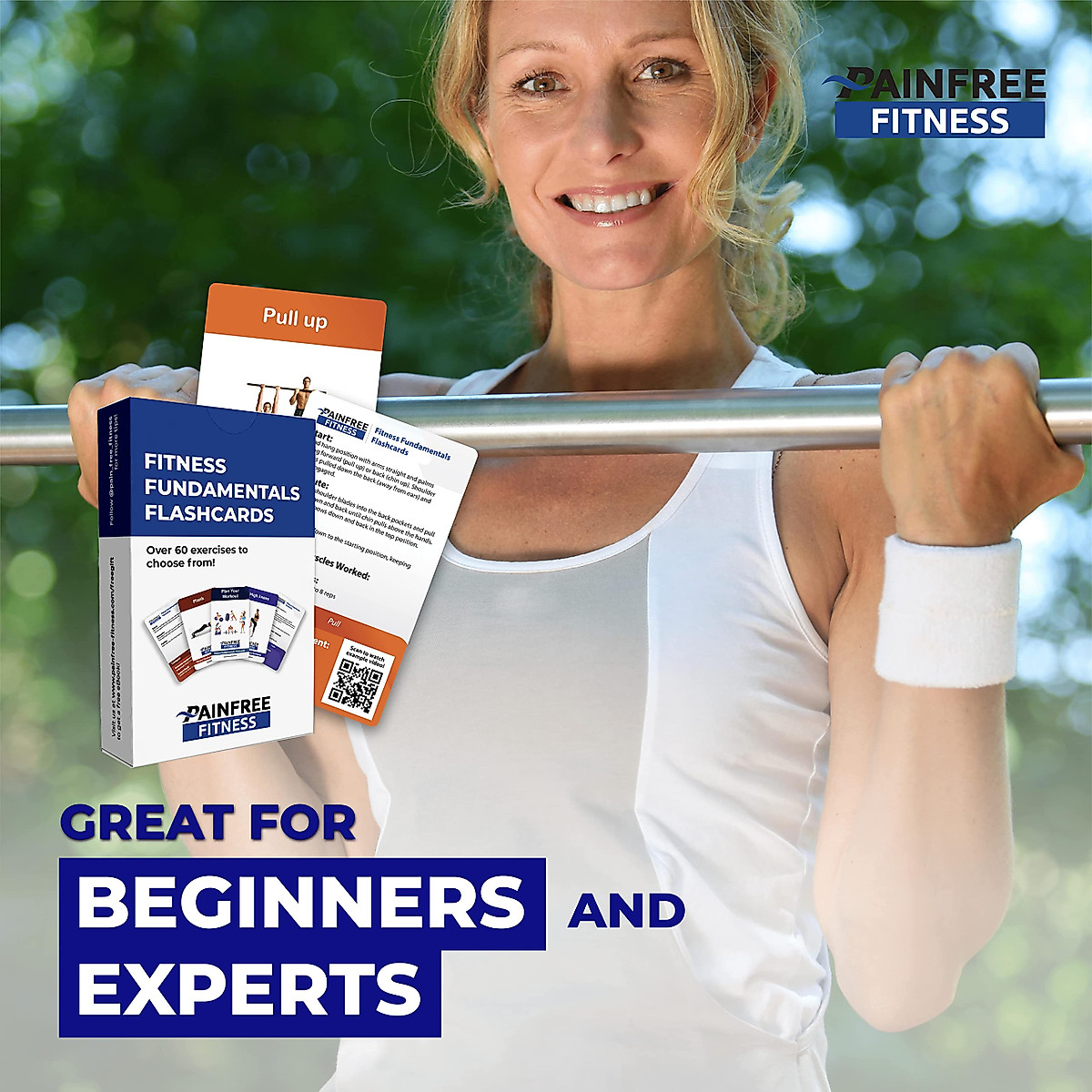 (65+ Cards) Fitness Fundamentals Flashcards Pain-Free Fitness, 3x5 in, Workout Cards Suitable for Safe Power Training, Strength Training, Tear-Resistant Flashcards with Video QR Codes