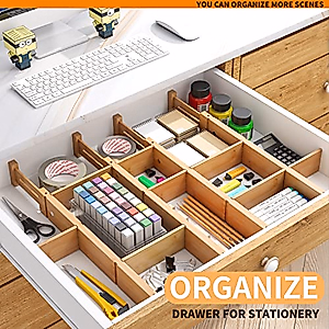 GHWIE Bamboo Drawer Dividers with Inserts, Kitchen Adjustable Drawer Organizers, Expandable Organization for Home, Office, Dressers and Bathroom,8 Dividers with 16 Inserts