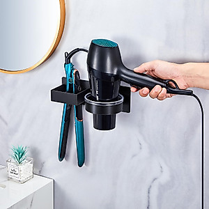 YAYINLI Hair Straightener Holder Wall, Black Blow Dryer Holder Wall Mounted Stainless Steel Hairdryer Holder for Bathroom, Hair Tools Organizer & Storage Curling Iron Holder, Salon Hair Dryer Holder