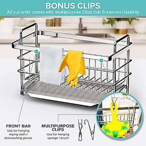 Soon Neat Sink Caddy with a divider - Kitchen Sink Organizer - Quick Draining, Stainless Steel Tray