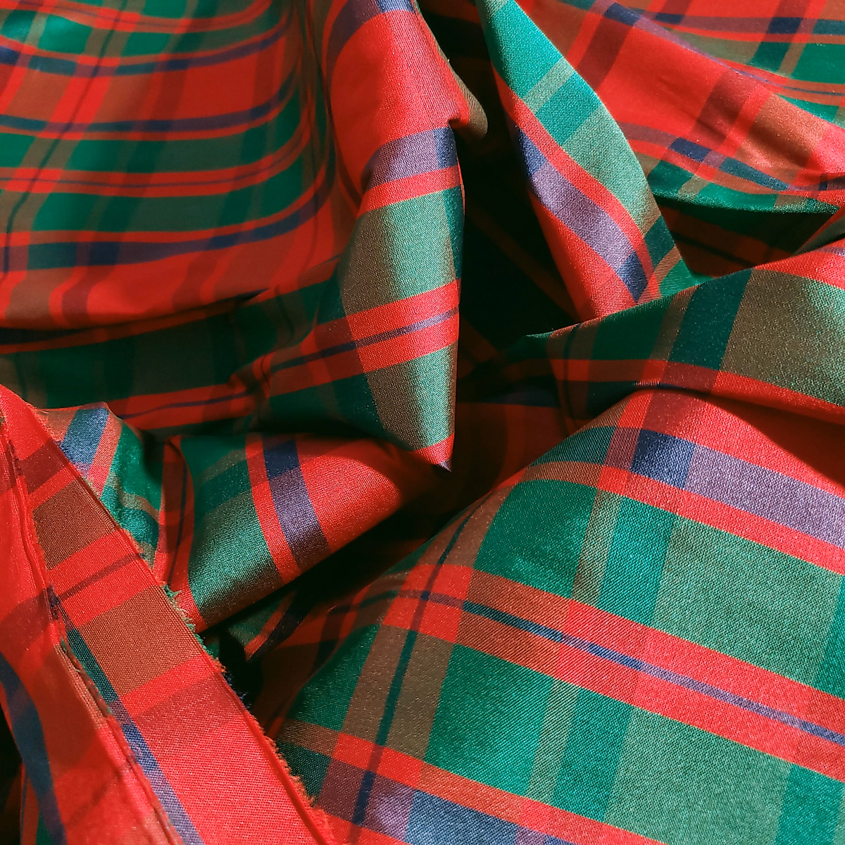 Generic Ribbon Taffeta Holiday Plaid - Hunter Green, Red, Blue - Christmas Tartan Fabric 58"" by The Yard, TAFFHGP01