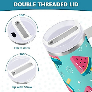 DIGTIA Stainless Steel Insulated Tumbler w/Handle & Straw, Watermelon Blue Double Wall Vacuum Travel Coffee Mug Cup w/Lid, Leak-Proof Sports Ice Cream Water Bottle,40oz