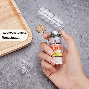 BENECREAT 5G/5ML Stackable Round Plastic Containers 8 Column(5 Layer/Column) Bead Storage Jars for Seed Beads, Diamond Drills and Other Jewelry Components