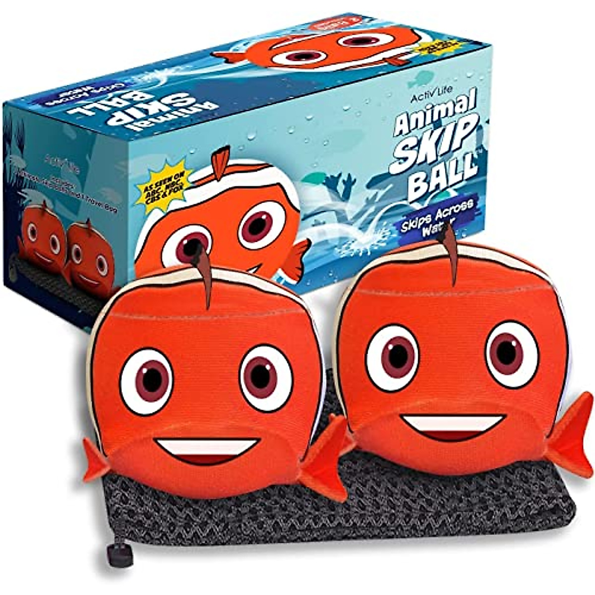 Activ Life The Ultimate Skip Ball: Summer Fun Guaranteed Water Bouncing Ball, A Must-Have Beach, Lake, and Pool Companion for All Ages, Create Memories with Friends & Family, 2pack, Clown Fish