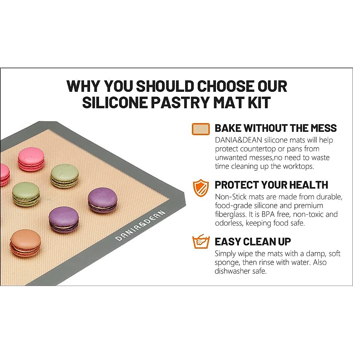 Silicone Baking Mats Set of 7 Reusable Nonstick Macarons Food Safe Half Sheets, Rolling Pin, Dough Scraper, Oil brush, Cookie Cutters, Oven Liner,Fondant/Pie Crust Mat Supplies for All
