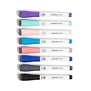 U Brands Medium Point Dry Erase Markers, Office Supplies, Assorted Pastel Colors, with Eraser Cap, 8 Count