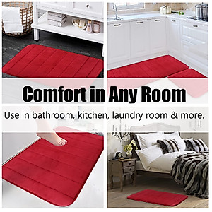 SK Studio Memory Foam Bath Mat Non Slip Absorbent Bathroom Rugs Thick Soft Dry Fast for Kitchen Runner Mat for Kitchen Floors Red, 16x24 inch