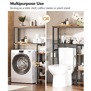 HOOBRO Over The Toilet Storage, 5-Tier Industrial Bathroom Organizer, Bathroom Space Saver with Toilet Paper Holder, Toilet Storage Rack, Small Spaces, Rustic Brown and Black BF84TS01