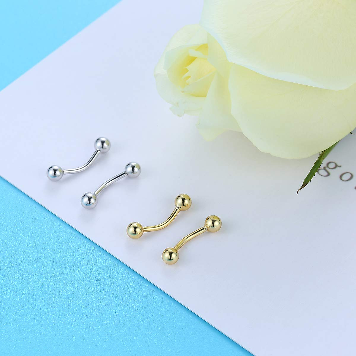 SILBERTALE Daith Rook Earrings 925 Sterling Silver Tiny 18G Tragus Piercing Eyebrow Rings Curved Barbell Tongue Sleeper Cartilage Earring Stud 8mm 5/16''