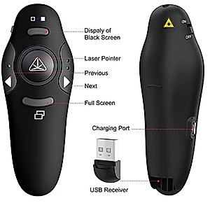 Rechargeable Presentation Clicker with Red Laser Pointer, Wireless Presenter Remote for PPT Clicker, 2.4GHz Presentation Remote Slide Advancer Powerpoint Clicker for Mac/Computer/Laptop/Keynote…