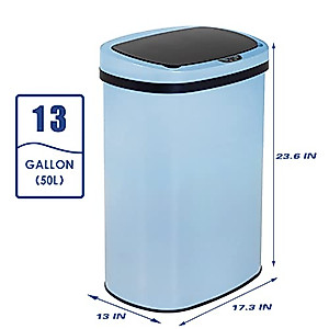 Kitchen Trash Can with Lid, 13 Gallon Automatic Garbage Can for Bathroom Bedroom Home Office 50 Liter Touch Free High-Capacity Brushed Stainless Steel Waste Bin