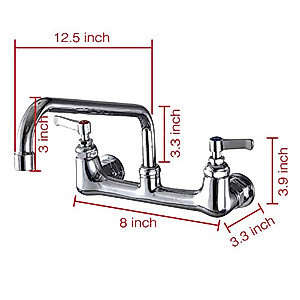 CWM Wall Mount Kitchen Faucet 8" Center Commercial Faucets with 12 Inch Swivel Spout