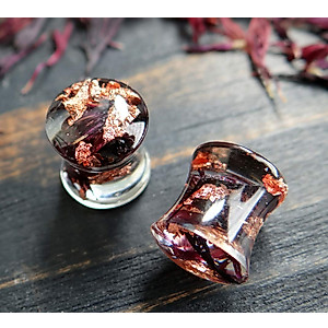 ETERNIADA Black Cornflower Ear gauges Flower Plugs Piercing Body Jewelry Tunnels Pressed Flower and Rose Gold foil Flakes Jewelry Birthday Gifts Resin Plug Earrings (22mm / 7/8" / Pair)