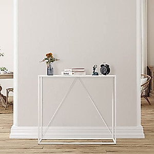 PEETEEPOE Accent Metal Console Table, 35.43"(L) Modern Entryway Table, Narrow&Long Sofa/Couch End Side Table, Freestanding Entrance Display Table for Entryway, Hallway, Living Room, Office, White