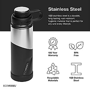 EcoVessel Stainless Steel Water Bottle with Insulated Dual Lid, Insulated Water Bottle with Strainer and Silicone Bottle Bumper, Coffee Mug – 20oz (Northern Lights)