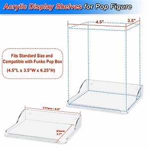 Cosmos 2 Pcs Acrylic Display Shelves Wall Figure Display Stand Floating Shelves Compatible with Funko Pop Figure Collection Box (4.5" x 3.5") - With Screws and Self Adhesive Tape, Transparent Clear