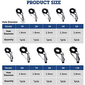 10 Pieces Fishing Rod Tip Repair Kit Rod Tips Kit Replacement for Freshwater Saltwater Rods Stainless Steel Ceramic Ring Guide Replacement Kit