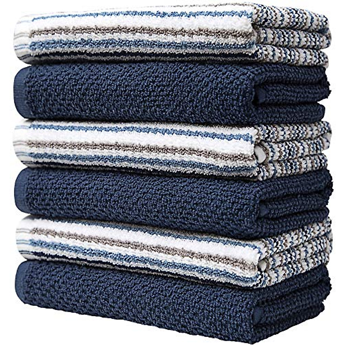 Kitchen Towels 16”x 26”- 6 Pack | Large Cotton Kitchen Hand Towels | Dish Towels | Popcorn Stripe Design | 400 GSM Highly Absorbent Tea Towels Set with Hanging Loop | Dish Towels for Kitchen | Blue