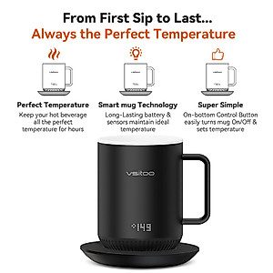 vsitoo S3 Temperature Control Smart Mug 2 with Lid, Self Heating Coffee Mug 10 oz, LED Display, 90 Min Battery Life - App&Manual Controlled Heated Coffee Mug - Improved Design - Perfect Coffee Gifts