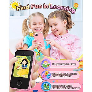 shiningstone Kids Toy Phone, Toddler Phones with MP3 Music Player, Dual Camera, Flashlight, Timer, Calculator, Habit Recorder, Kids Smart Phone for Girls and Boys 3-8 Years-Pink