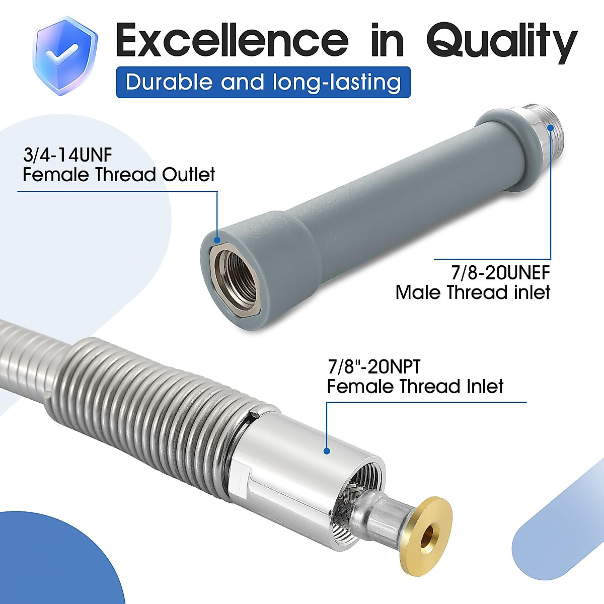 Gdyfdskin 44 Inch Pre-Rinse Hose with Heat Resistant Handle for Commercial Kitchen Sink Faucet, Flexible Stainless Steel Commercial Sink Sprayer Hose Replacement Parts - Grey