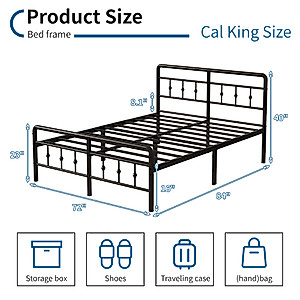 DiaOutro Metal Platform California King Bed Frames with Headboard and Footboard, 16 Inch No Box Spring Needed Heavy Duty Victorian Style Iron-Art Mattress Foundation/Maximum Storage Matte Black DA16