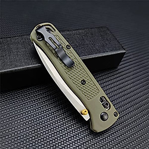 EDC Folding Pocket Knife For Men, Satin Plain Edge Drop Point Blade , Green Grivory Fiberglass Super Lightweight Handle Axis Lock With Belt Clip, Everyday Carry Thumb Studs Manual Open (Green Handle Satin Blade)