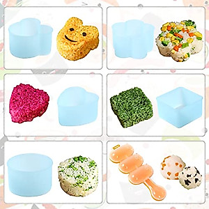 MLRYH Onigiri Maker Mold, 8 Pcs Sushi Onigiri Musubi Maker Mold Kit Rice Ball Mold Shake Sushi Makers Mold with Small Rice Paddle, Brush for Kitchen.