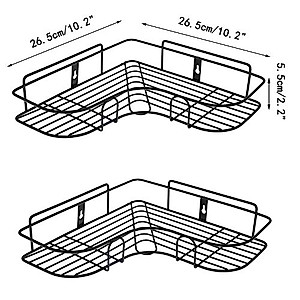 2pcs Corner Shelf Shower Caddy Organizer Bathroom Storage Holder with Hooks Toilet Kitchen No Drilling Black