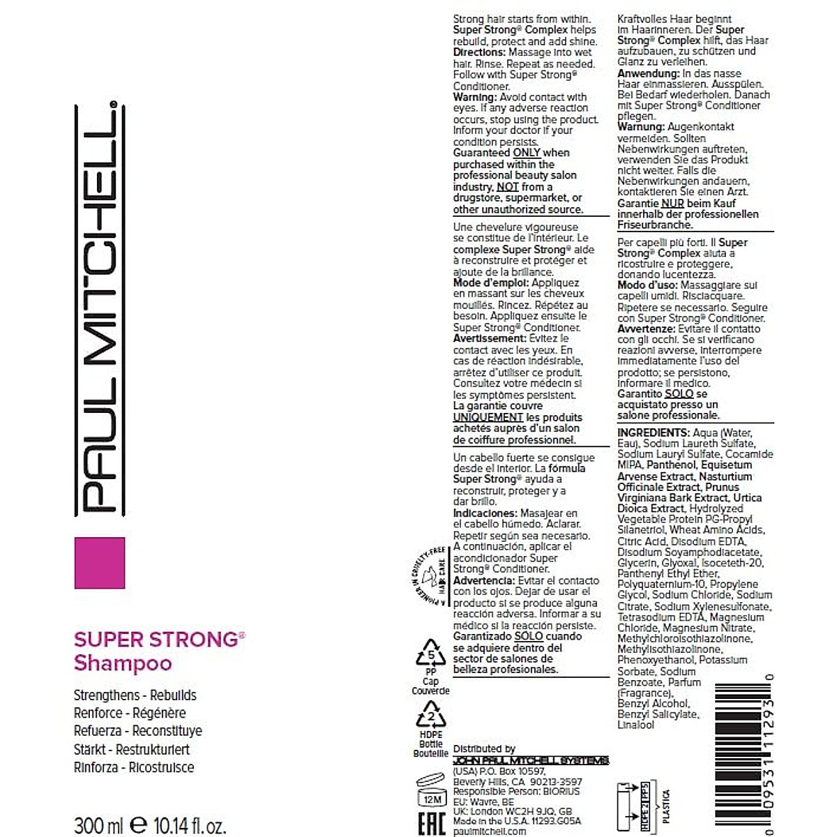 Paul Mitchell Super Strong Shampoo, Strengthens + Rebuilds, For Damaged Hair, 33.8 fl. oz.