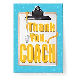 Designer Greetings Special Thoughts, Thank You, Coach Greeting Card, Clipboard and Silver Foil Design (6 Cards with Envelopes) – Perfect for any sport!