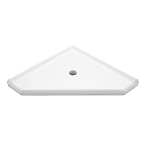 Questech Décor 10 Inch Corner Shower Shelf Bathroom Caddy, Wall Mounted Corner Shower Shelf, Retrofit Shelf For Tiled Shower Walls, Bathroom Corner Shelf, 10 Inch Geo Flatback, Bright White Polished