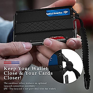 MURADIN Tactical Minimalist Wallet for Men, Slim RFID-Blocking Metal Card Holder, Front Pocket Men’s Leather Dapper Bifold Wallet with Money Clip with Keychain (Black)