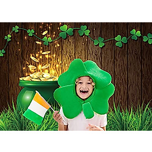 St.Patricks Day Backdrop Green Shamrock Gold Pot Lucky Irish Wooden Wall Photography Background Kids Adult Party Decoration Photo Booth Studio Props 8x6