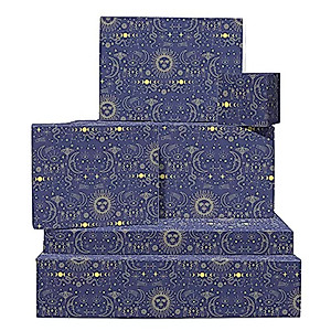 CENTRAL 23 Blue And Gold Wrapping Paper - Moon And Stars - 6 Gift Wrap Sheets With Tags - Celestial Wraps - For Birthday Christmas Anniversary Wedding - Recyclable
