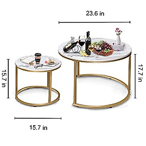 Garden 4 you White Marble Nesting Coffee Table for Small Place 2 Sets Modern Furniture Living Room Sets End Side Table Night Stand for Bed Room Dining Room