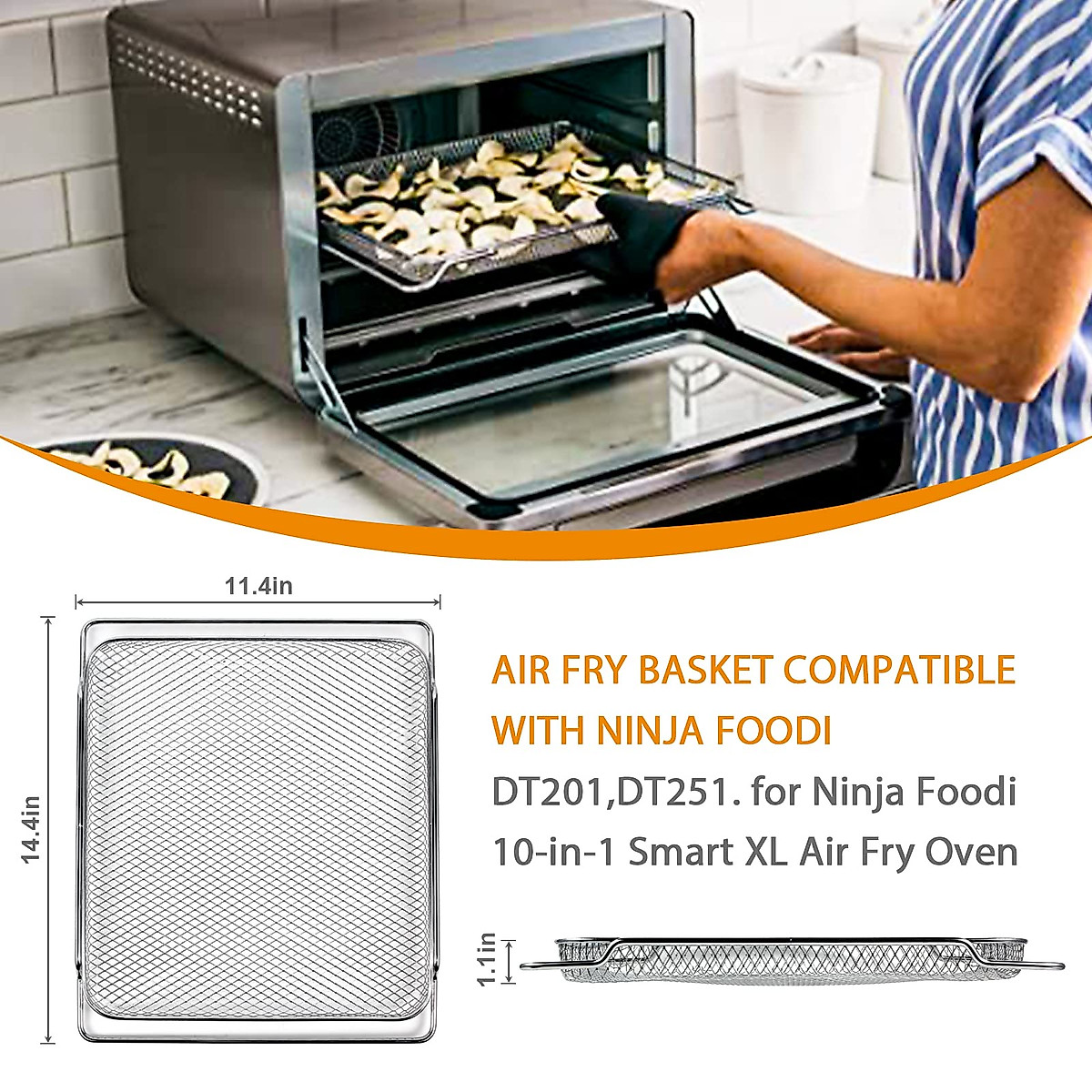 Replacement Air Fryer Basket for Ninja Foodi DT251 DT201 Air Fryer Oven, Stainless Steel Air Fryer Accessories for Ninja Foodi 10-in-1 Smart XL Air Fry Oven