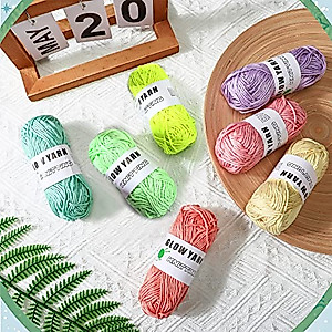 15 Rolls Glow in The Dark Yarn Luminous Knitting Crochet Yarn for Crocheting DIY Glow Fingering Weight Yarn for DIY Arts Crafts Sewing Glow in The Dark Party Supplies, 820 yd Roll (Bright Color)