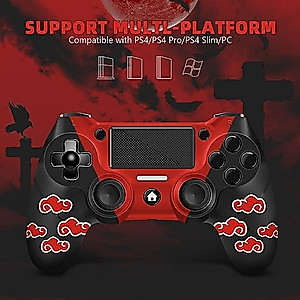 FTFVaska Wireless Controller for PS4 Compatible with PS4/Slim/Pro, Gamepad with Enhanced Dual Vibration/Analog Sticks/6-Axis Motion Sensor/Charging Cable/Thumb Caps! (Red Cloudy)