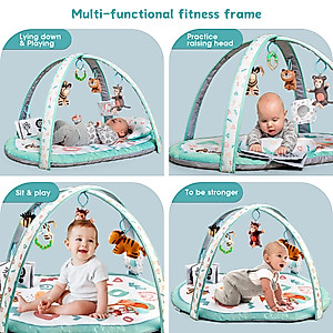 Kompoll Baby Play Gym 7 in 1 Baby Activity Gym Mat with 2 Washable Covers Thick Non-Slip Playmats with 6 Toys Baby Tummy Time Mat for Early Sensory Exploration and Motor Skill Development for Infant