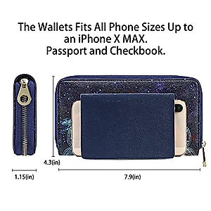 ENYISDAN Women's Large Capacity Leather RFID Wallet,Put Card Holder Phone,Sunflower Zip Purse Clutch for Travel Work (Nebula)