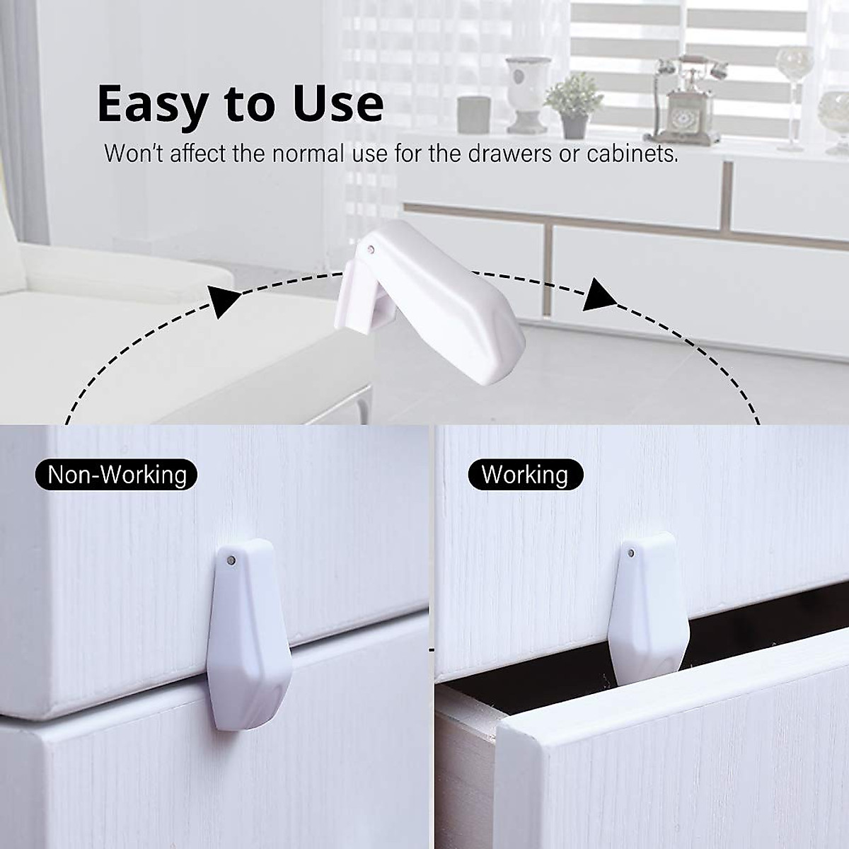 EUDEMON Plastic 8 Pack Kids Proofing Safety Drawer Stoppers Baby Safety Child Proofing Drawer Pinch Guards Easy to Install no Tools Need or Drill (White)