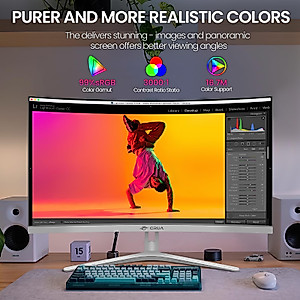 CRUA 27" Curved White Monitor, Full HD(1920x1080P) VA Panel 1800R 100HZ 99% sRGB Professional Computer Monitors, 3Sides Frameless, Flicker-Less,Blue Light Filter, for Office & Gaming.(VGA, HDMI)