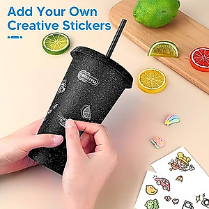 Reusable Cups with Lids and Straws,Plastic Tumblers with Lids and Straws Glitter Iced Coffee Travel Mug Cups for Party Flamingo,Christmas Birthday Party,Cups Friend Gifts,24 Oz,24 Pcs Black Color