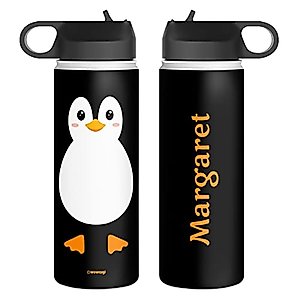 wowcugi Personalized Penguin Kids Water Bottle 12oz 18oz 32oz Insulated Stainless Steel Travel Cup Bottles Birthday Christmas Custom Gift For Kids Women Men Penguins Lovers