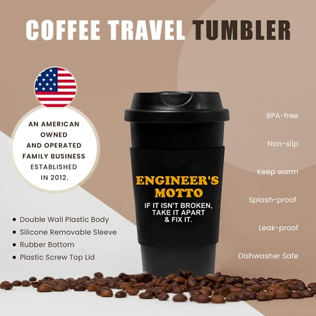 Funny Guy Mugs Engineer's Motto If It Isn’t Broken Take It Apart & Fix It Travel Tumbler With Removable Insulated Silicone Sleeve, Black, 16-Ounce