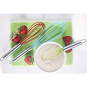 Silicone Whisk Set of 3 - Stainless Steel & Silicone Non-Stick Coating – Colored Balloon Egg Beater for Blending, Whisking, Beating, Frothing & Stirring (12-inch, 10-inch & 8.5-inch)
