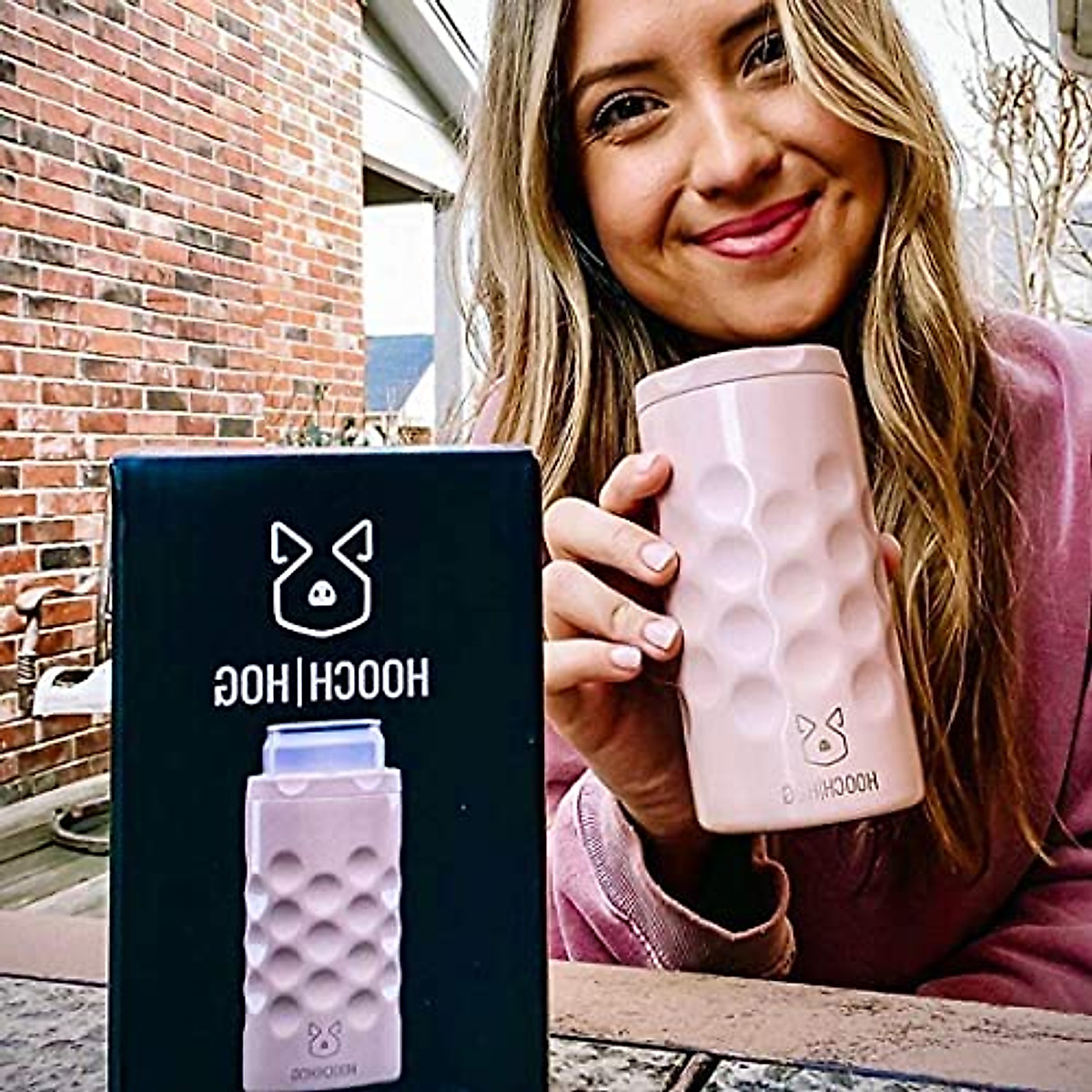 Hooch|Hog Slim Can Cooler Stainless Steel for 12 oz. Skinny Cans | 3x Insulated Beer Can Holder for Michelob Ultra, White Claw, Truly & Redbull (Blush Glitter)