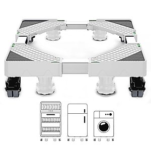 HQO LOVL Fridge Stand Mobile Base With 4 Locking Wheels And 4 Strong Feet, 19.7”-27.5” Adjustable Furniture Dolly for Washer Dryer Washing Machine Stand Pedestal, Refrigerator (KBN-10White)